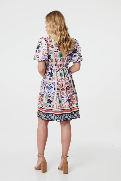 Printed Tie-Up Waist Knee Length Dress | Izabel London