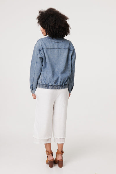 Zig Zag Stitch Long Sleeve Denim Jacket | Izabel London
