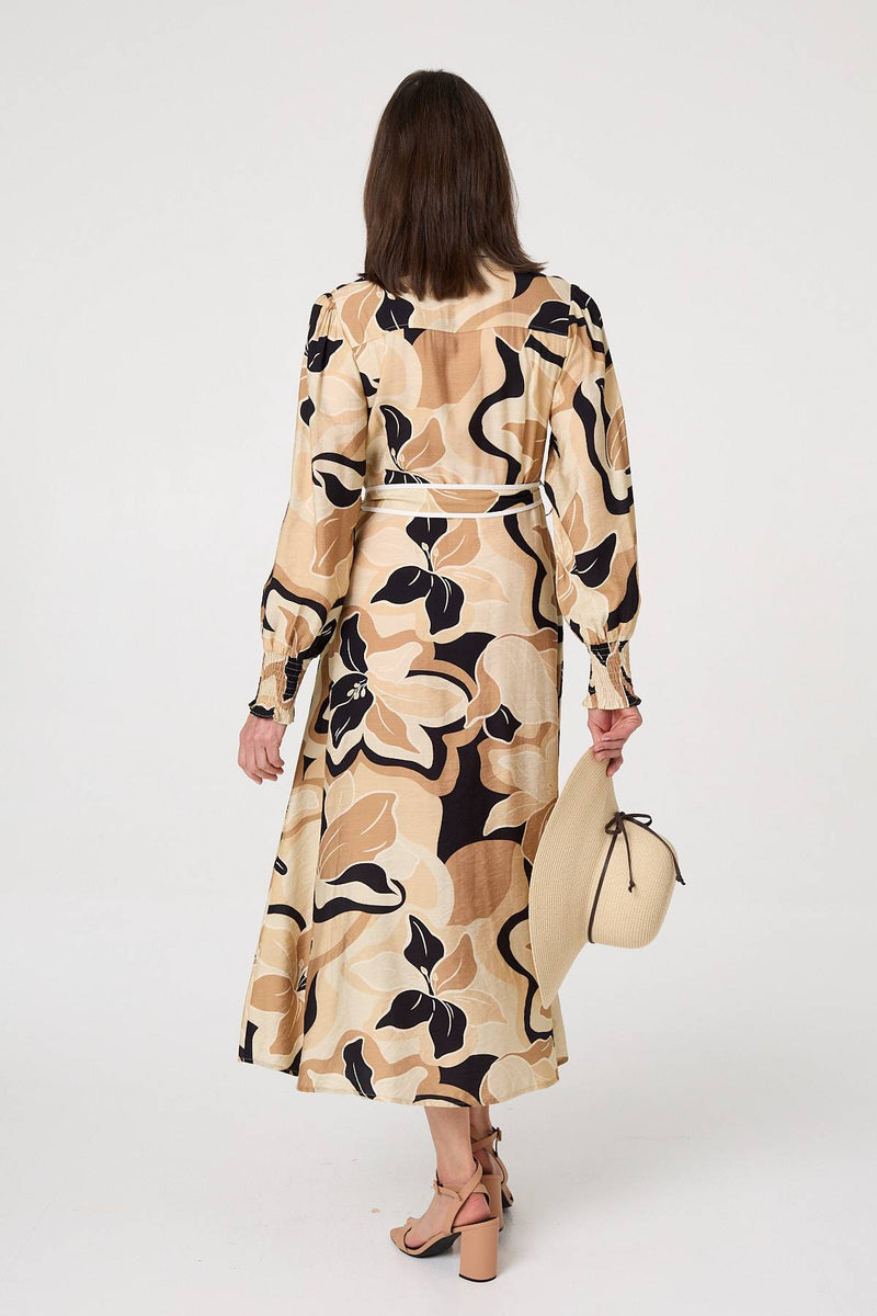 Abstract Floral Midi Shirt Dress | Izabel London