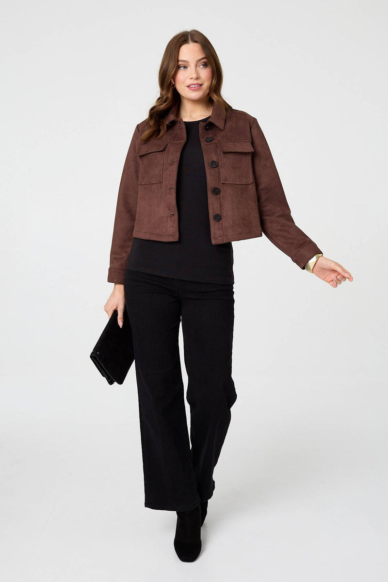 Faux Suede Cropped Boxy Jacket | Izabel London
