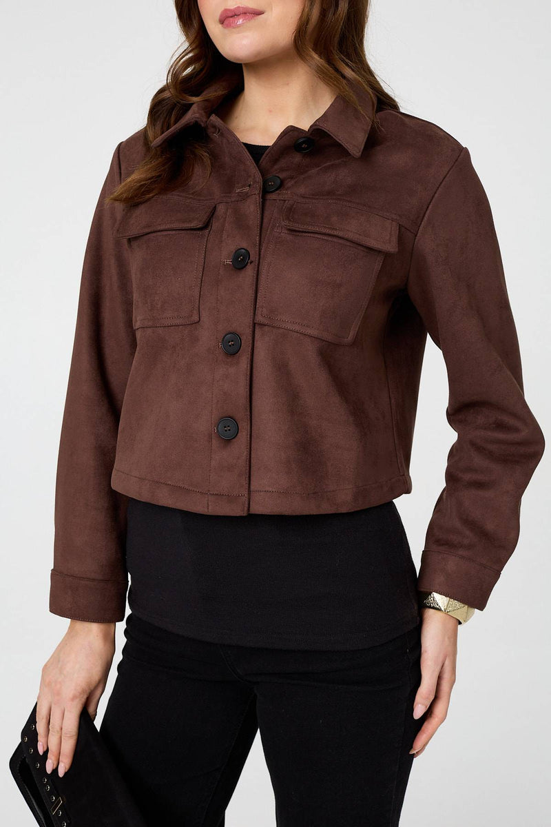 Faux Suede Cropped Boxy Jacket | Izabel London