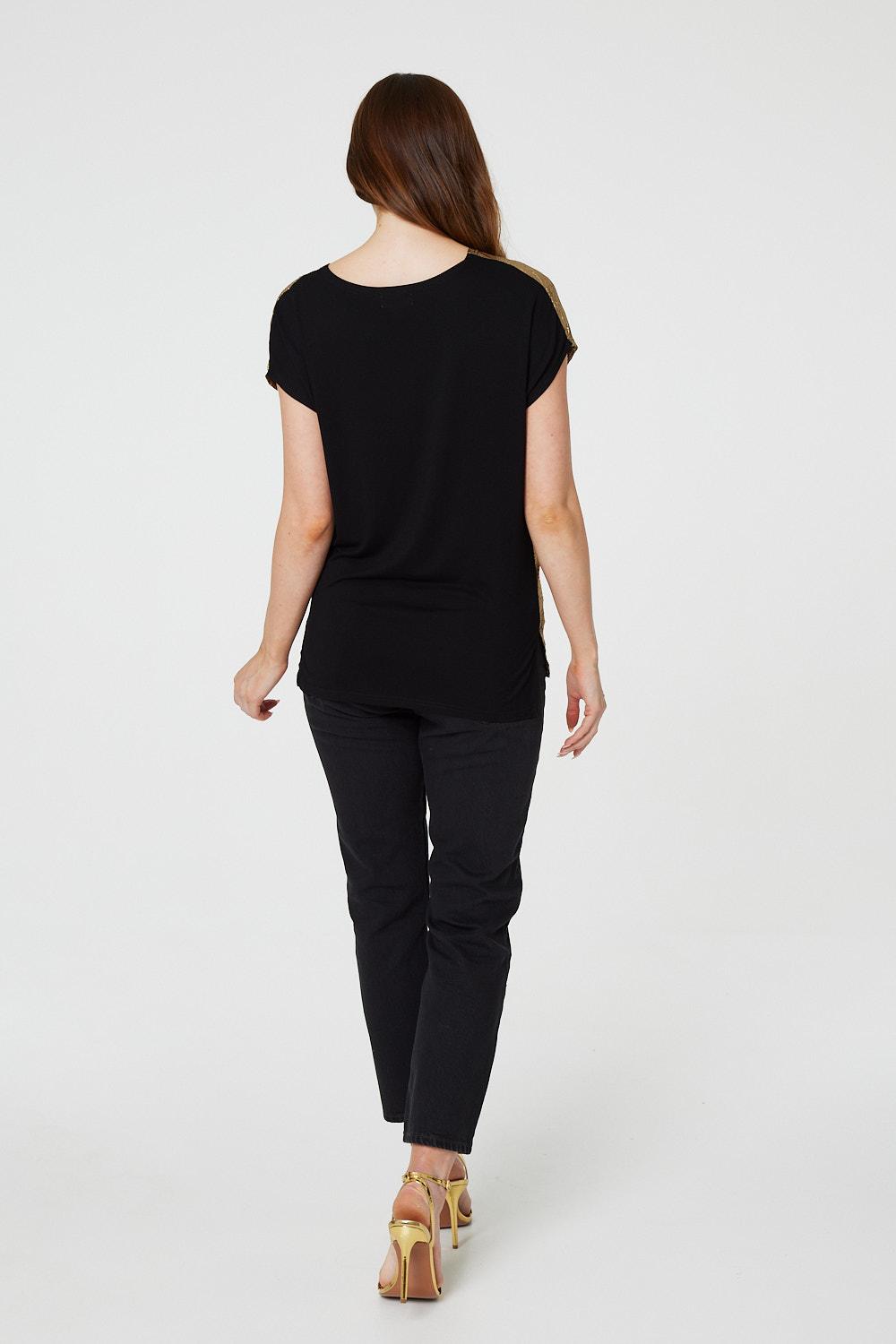 Metallic Front Relaxed T-Shirt | Izabel London